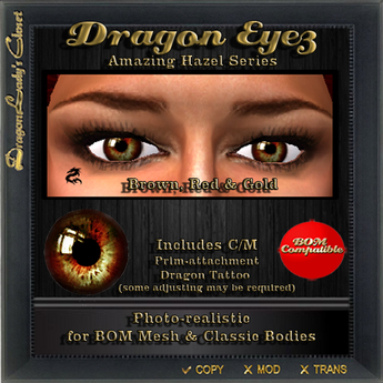 Second Life Marketplace - Dragon Eyez, Amazing Hazel Series - Brown, Red & Gold